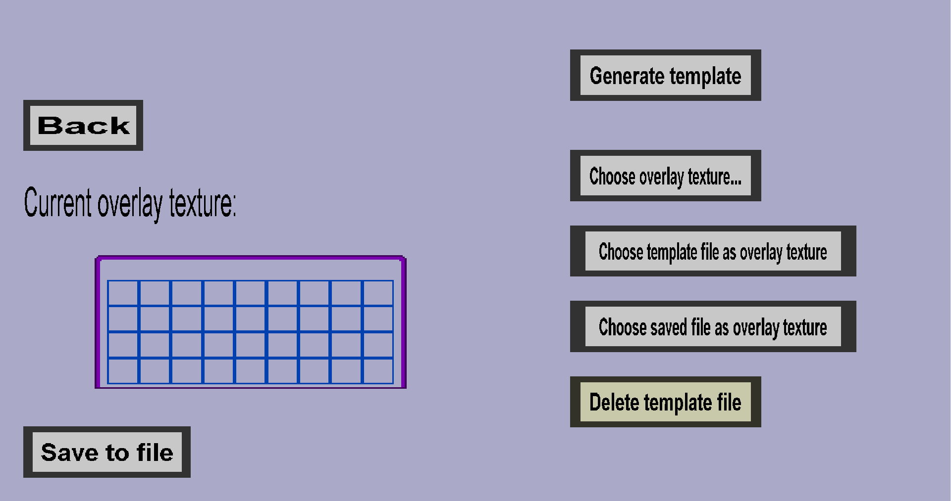 Container overlay texture menu