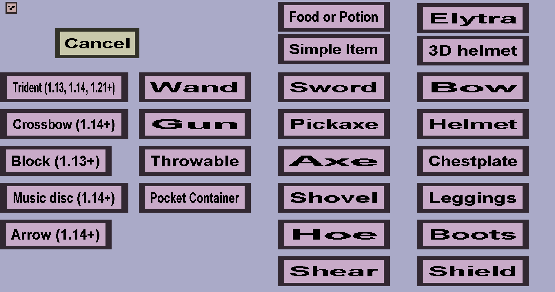 Custom item type selection